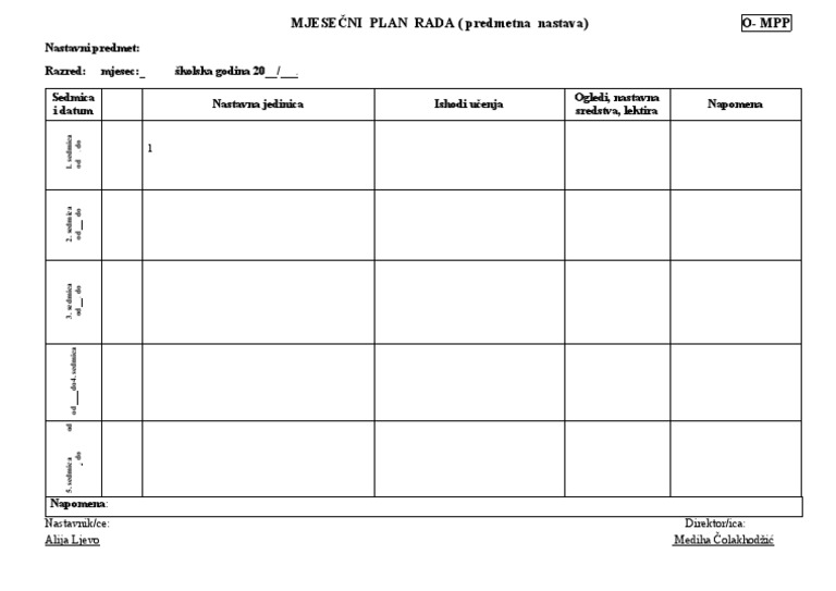 MJESEČNI-PLAN-RADA-prazan-obrazac | PDF