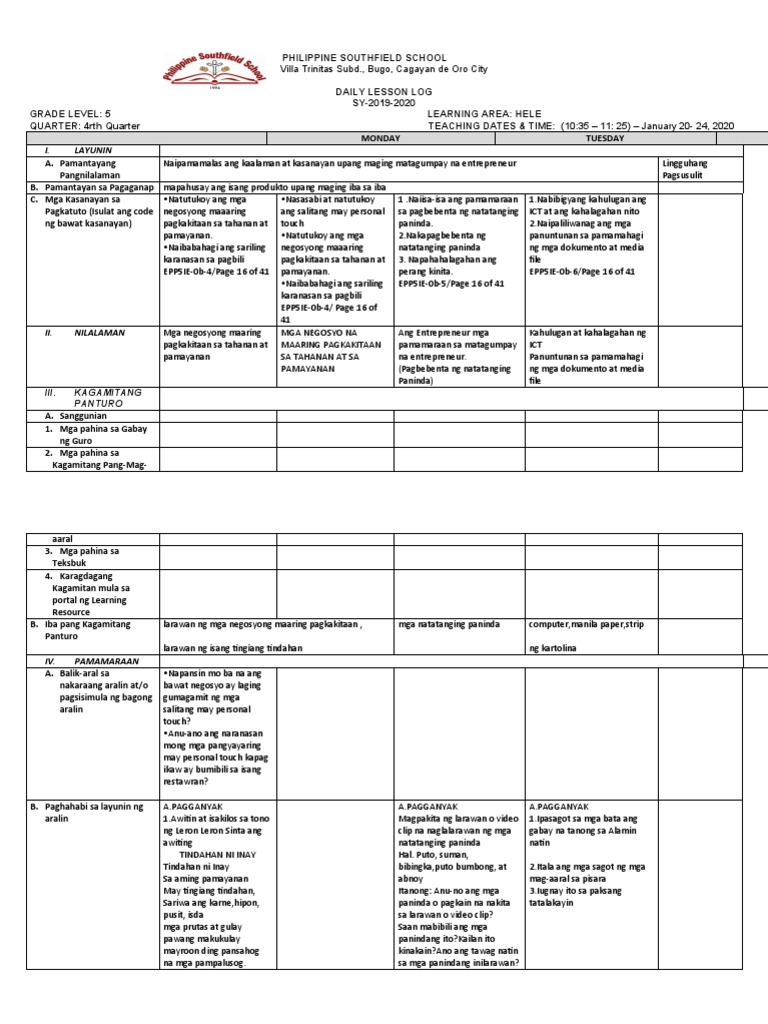 DLL - Epp 5 - Q4 - W2 | PDF