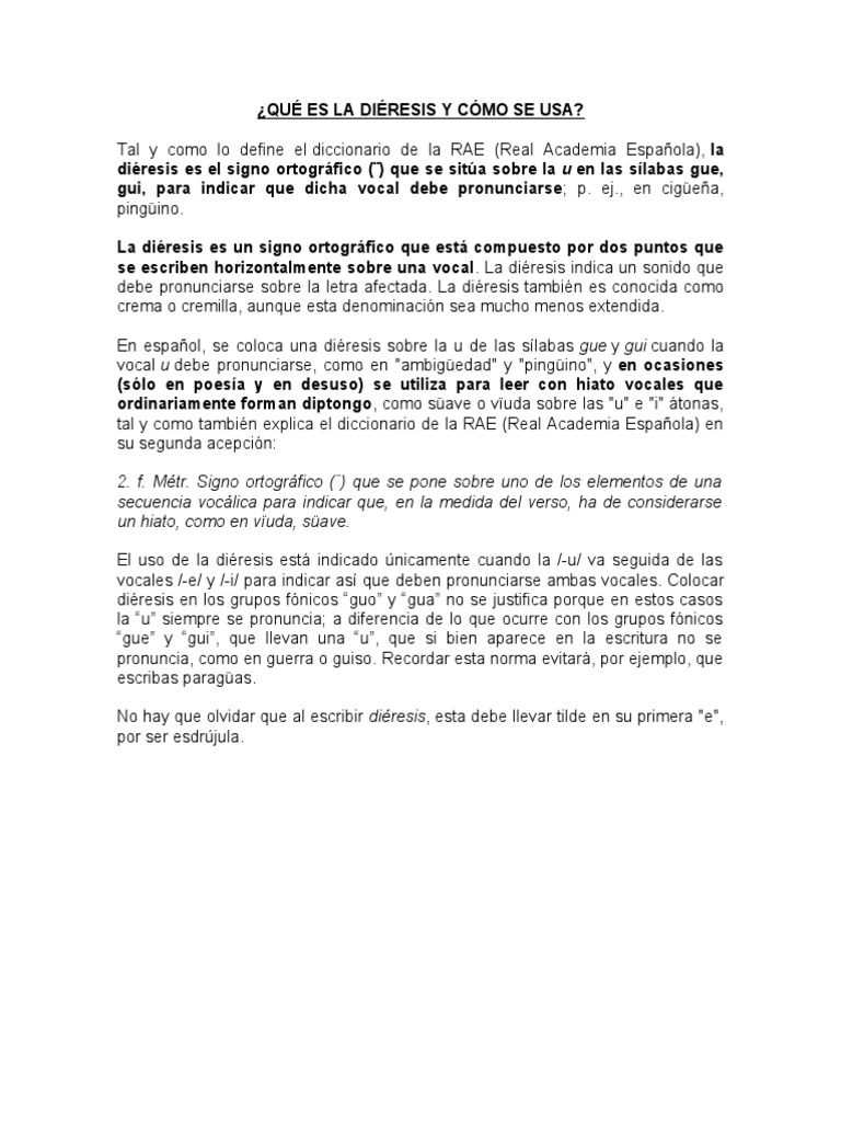 Uso y reglas de la diéresis en español | PDF | Artes del Lenguaje y ...