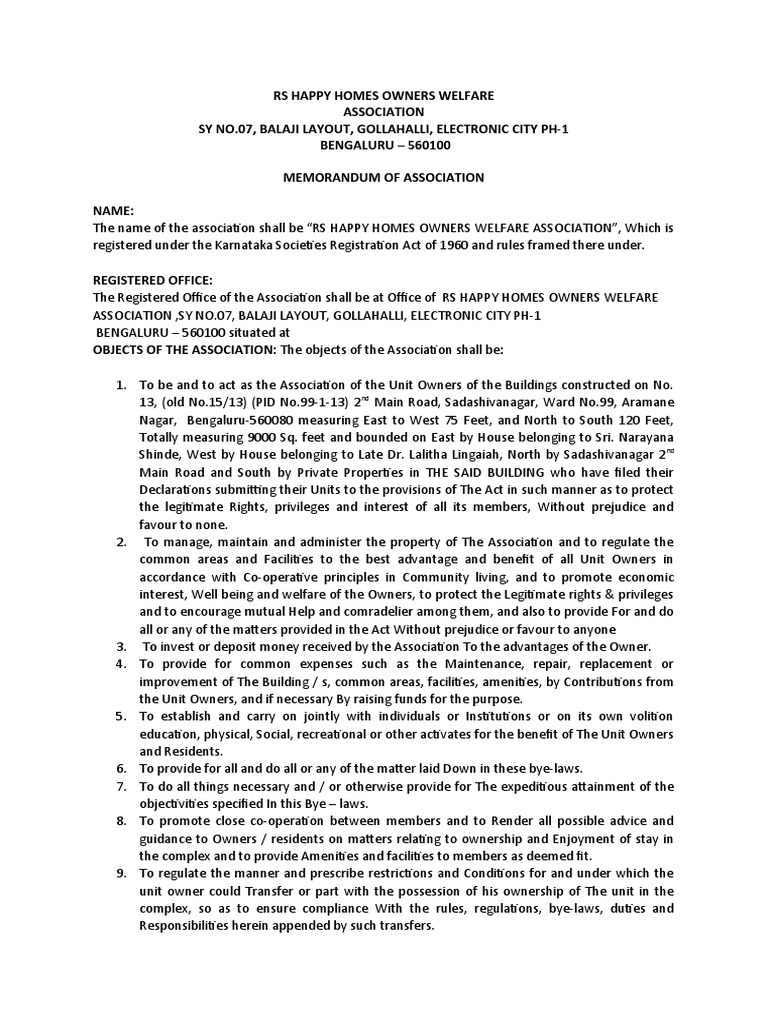 MOA Sample | PDF | By Law | Ownership