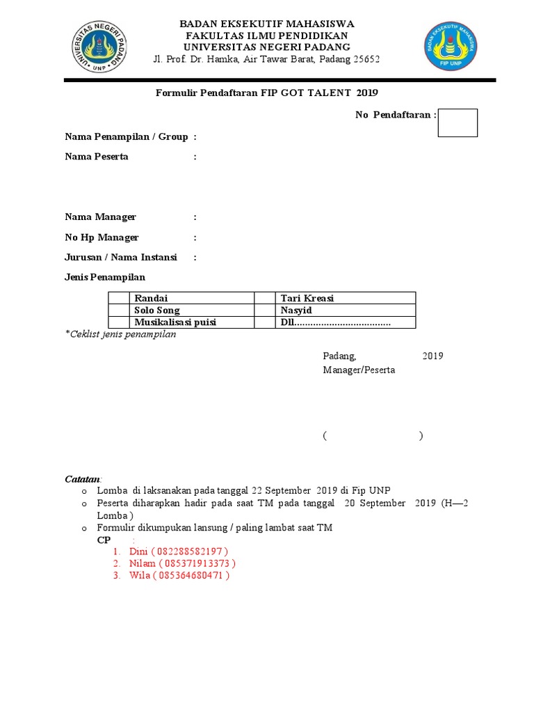 Formulir FIP GOT Talent 2019 | PDF