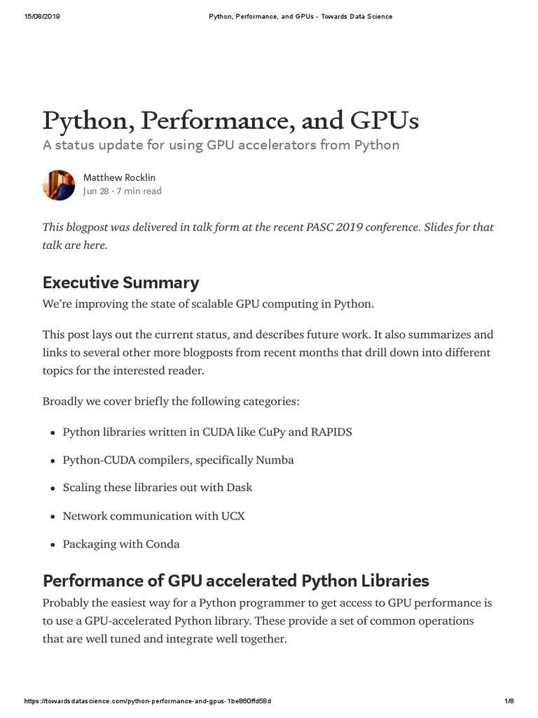 Python, Performance, and GPUs - Towards Data Science | PDF | Graphics Processing Unit | Software ...
