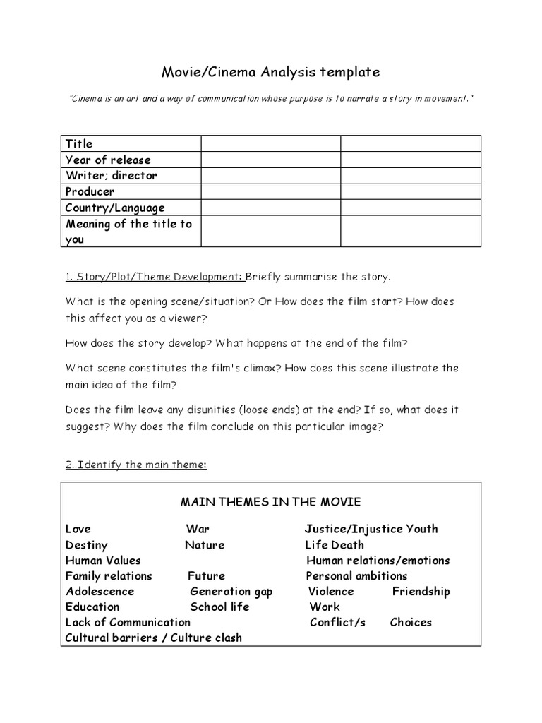 Movie Analysis Template | PDF | Narration | Psychological Concepts