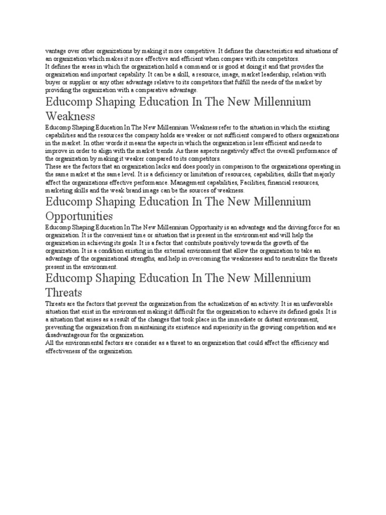 Educomp Shaping Education in The New Millennium Weakness | PDF | Swot Analysis | Gross Margin