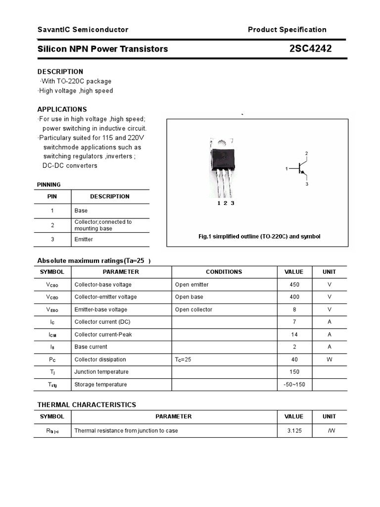 2SC4242 PDF | PDF | Bipolar Junction Transistor | Electronic Circuits