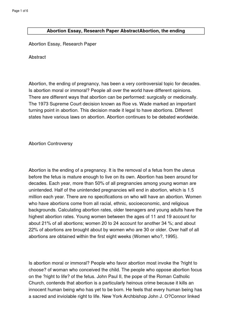 Abortion Essay Research Paper Abstractabortion The Ending 2 | Abortion ...