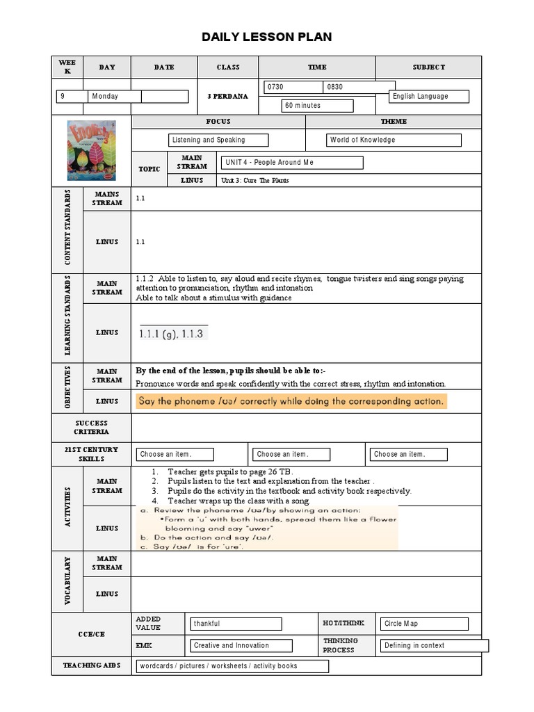 Lesson Plan Yr 3 Week 9 + Linus | PDF | Lesson Plan ...