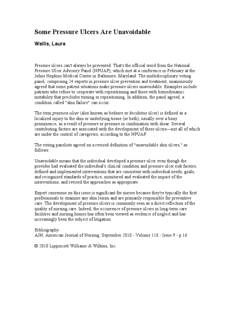 Some Pressure Ulcers Are Unavoidable: Wallis, Laura | PDF | Nursing ...