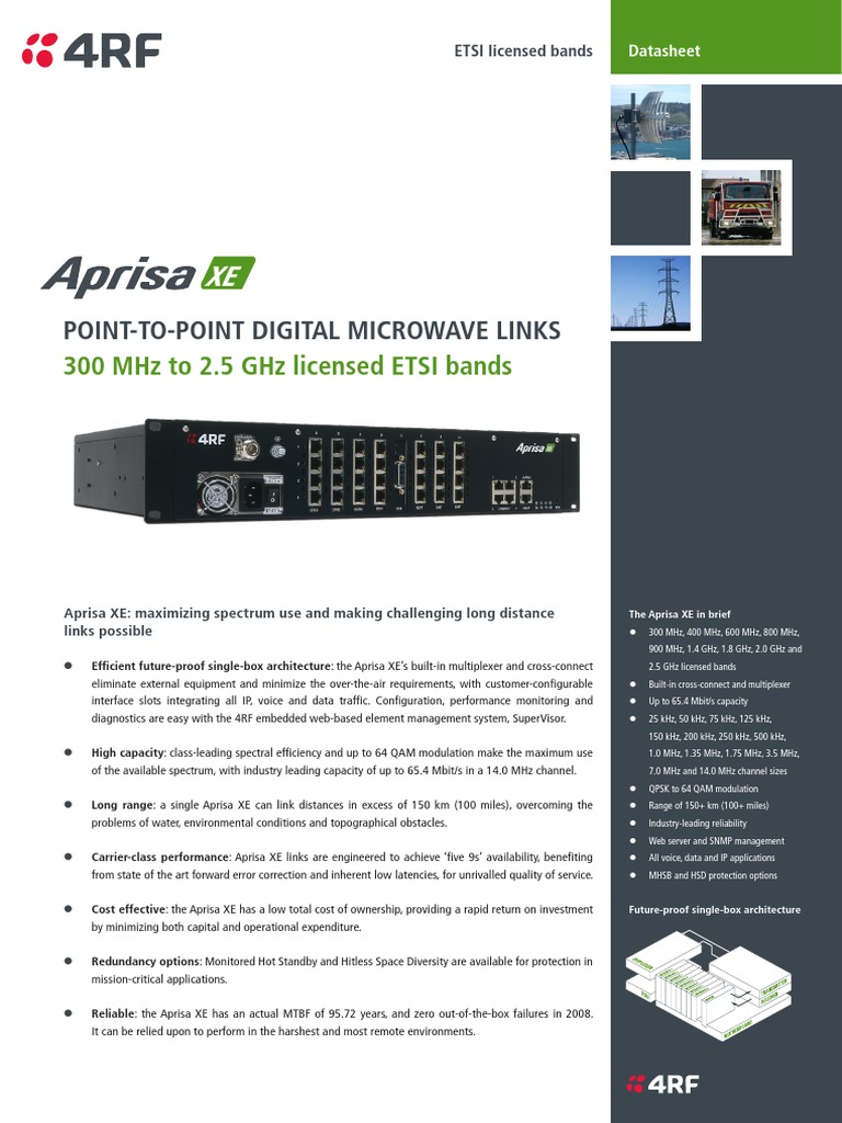 Aprisa XE Datasheet ETSI 4p English | PDF | Bit Rate | Hertz