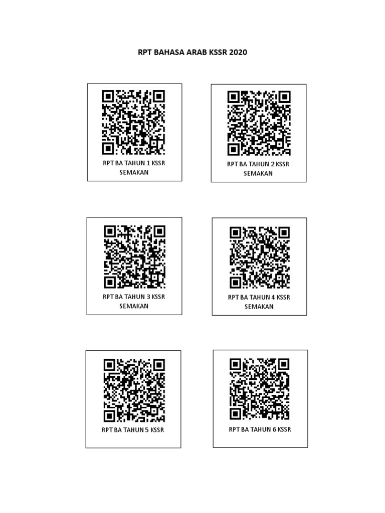 QR Code RPT Bahasa Arab KSSR 2020 | PDF