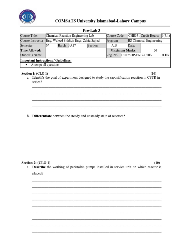 Experiment # 5-PRE LAB PDF | PDF | Chemical Reactor | Unit Processes