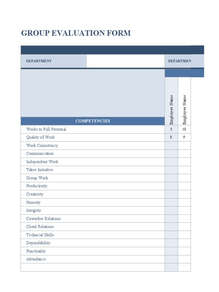 Group Evaluation Form: Core Competencies Analysis | PDF | Business ...