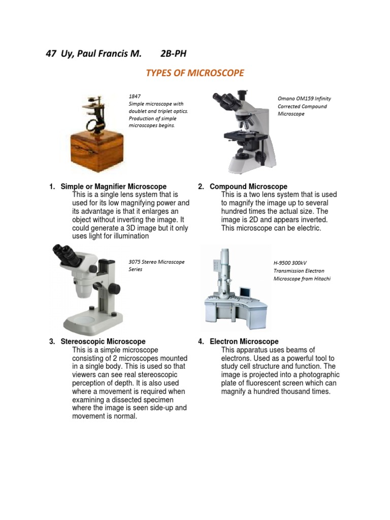Assignment - Type of Microscope | PDF | Microscope | Electron Microscope
