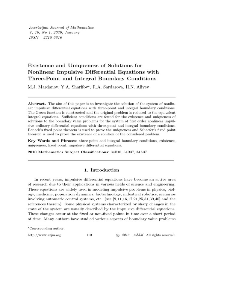 Existence and Uniqueness of Solutions For Nonlinear Impulsive Differential Equations With Three ...