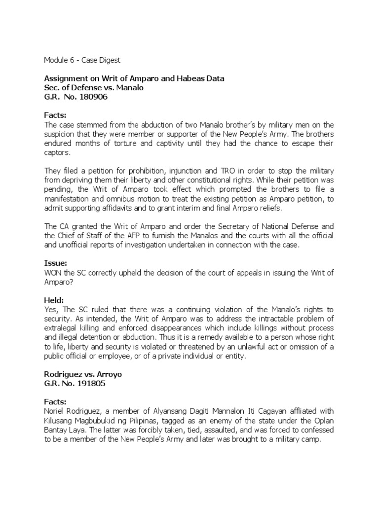 Human Rights Case Digest 2 | PDF | Habeas Corpus | Writ