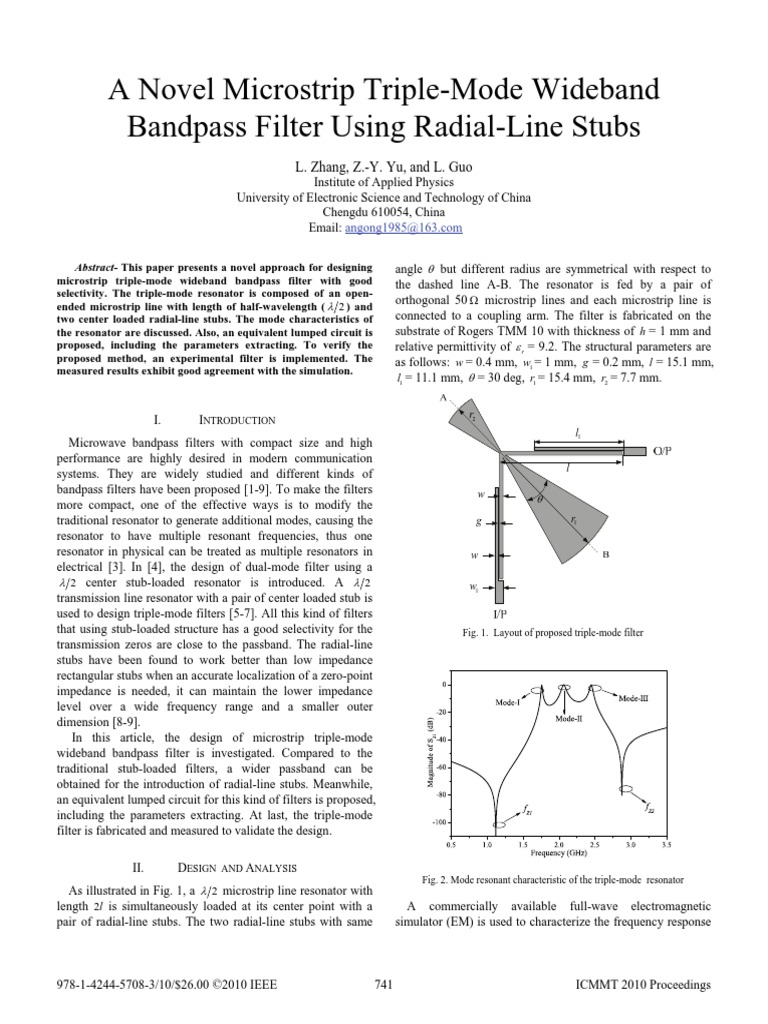 A Novel Microstrip Triple-Mode Wideband Bandpass Filter Using Radial ...
