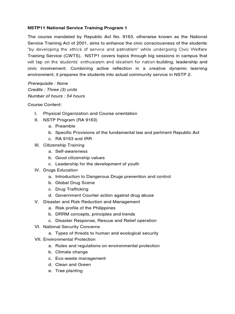 NSTP 1 Course Overview and Requirements | PDF
