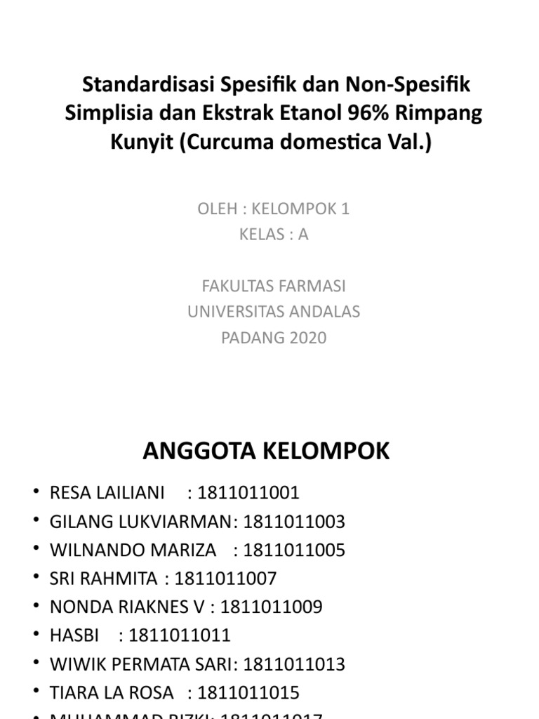 Standarisasi Simplisia Kunyit | PDF