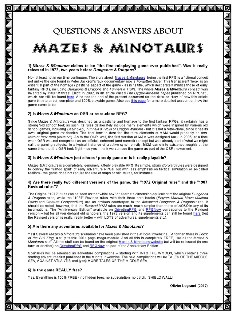 Mazes & Minotaurs: Questions & Answers About | PDF | Dungeons & Dragons ...