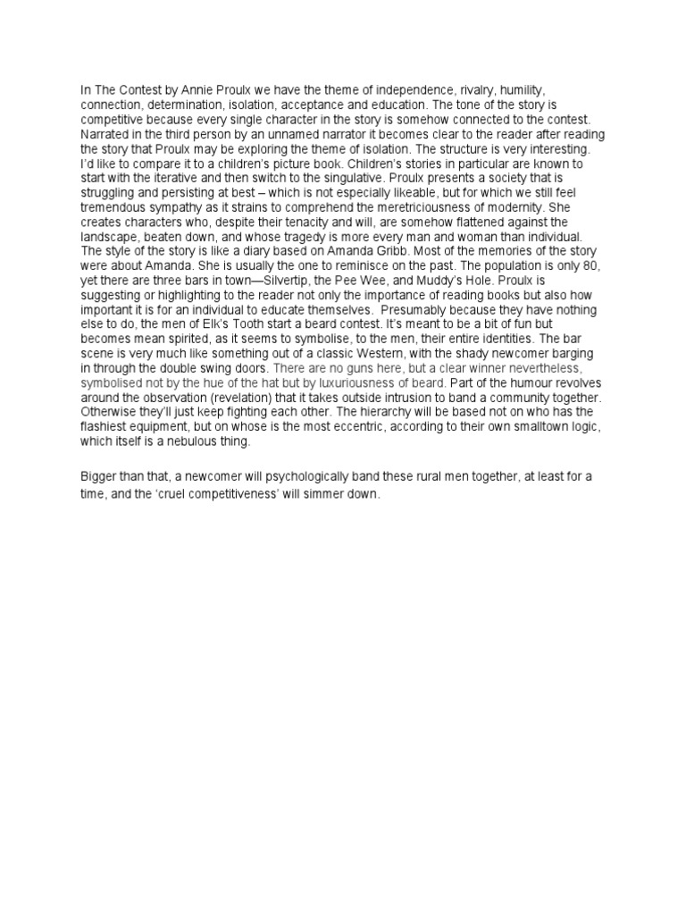 Themes of Rivalry and Isolation in Proulx's Contest | PDF