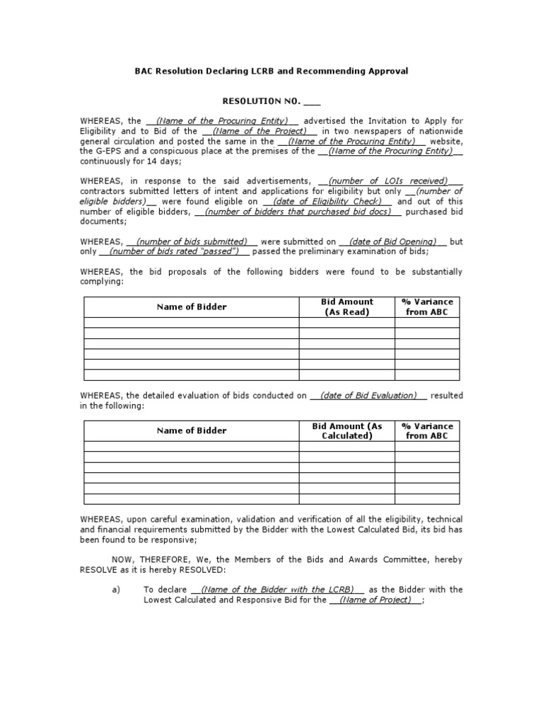 BAC Resolution for LCRB Approval | PDF