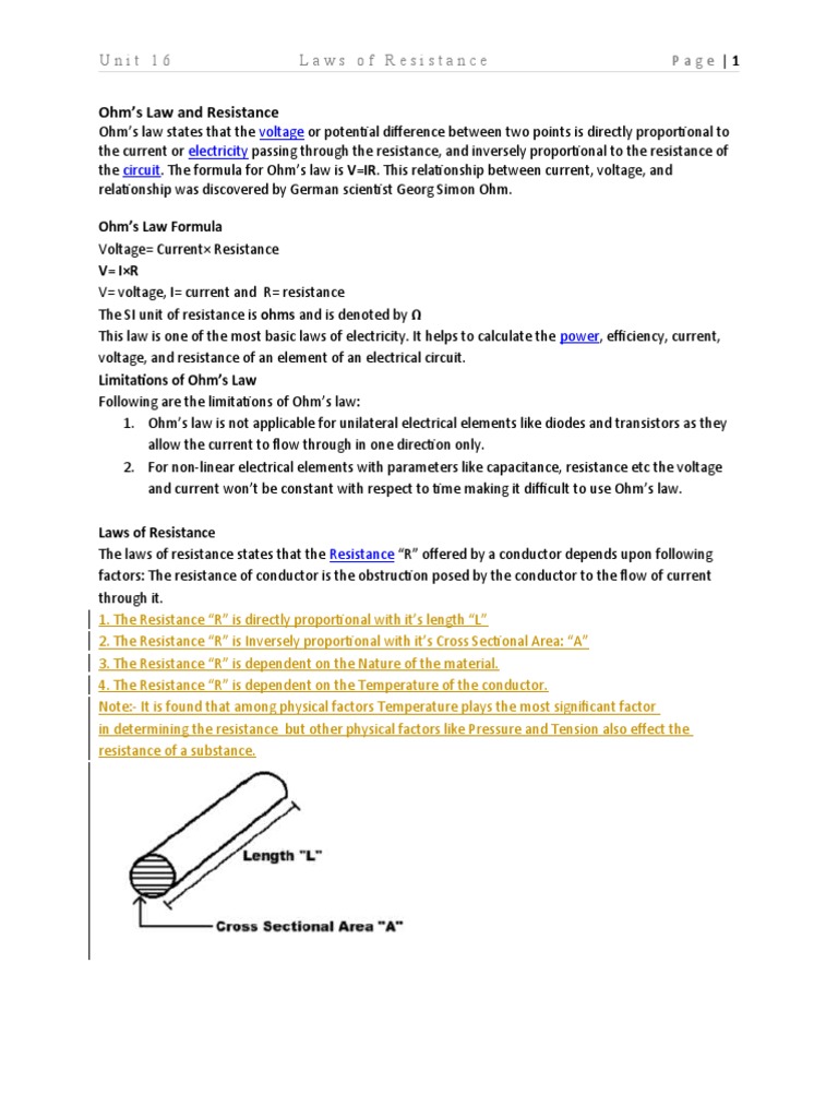 Ohm's Law and Resistance: Voltage Electricity Circuit | PDF ...