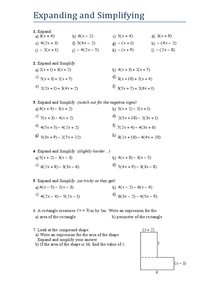 Expanding and Simplifying With Single Brackets | PDF