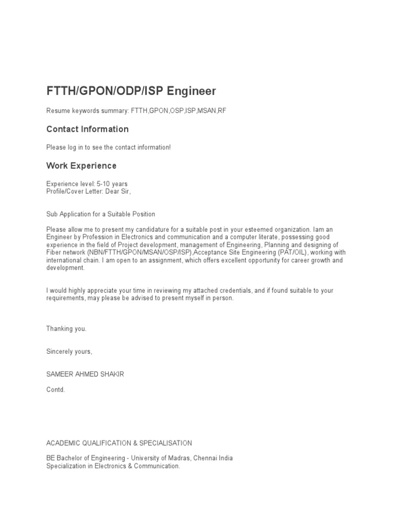 FTTH/GPON/ODP/ISP Engineer: Preview 3g Resume | PDF | Fiber To The X ...