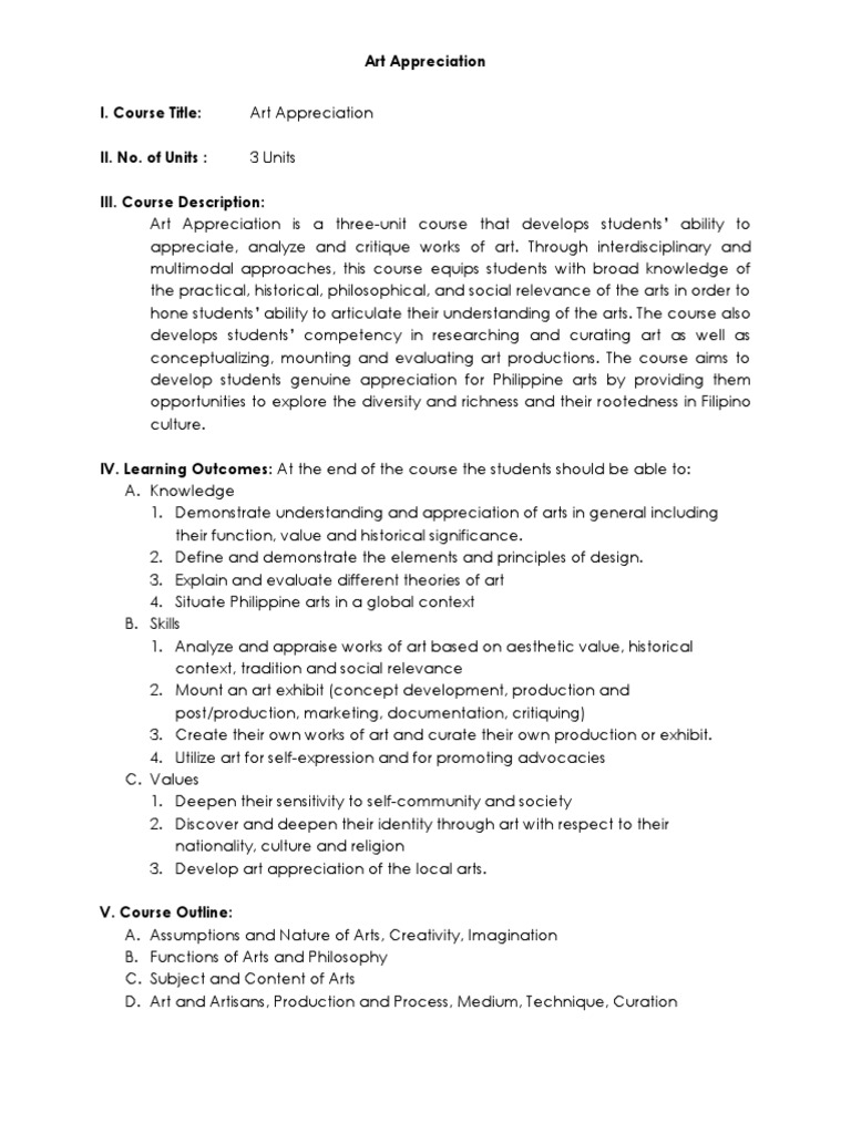 Course Description of Art Appreciation | PDF | Behavior Modification ...