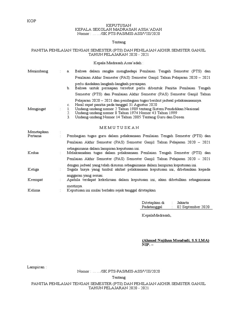 SK Panitia PTS Pas Mi Ganjil 2020 - 2021 | PDF