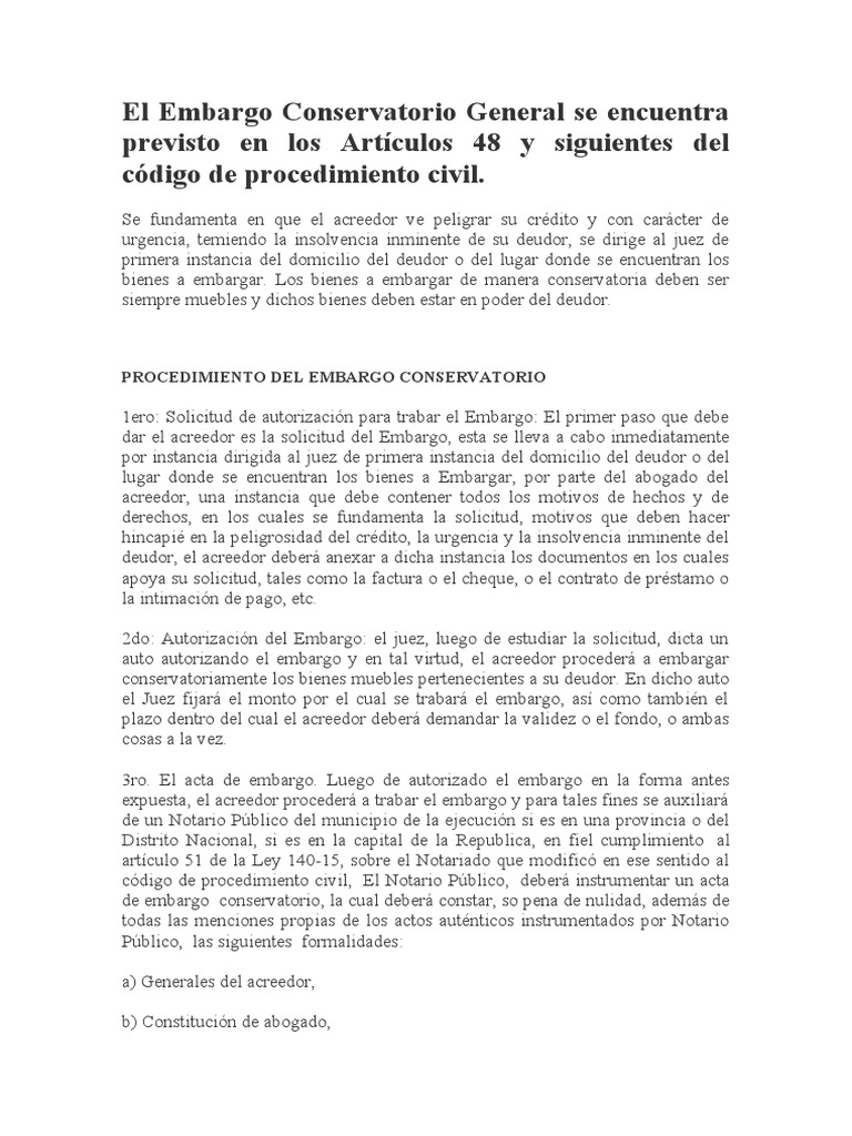 El Embargo Conservatorio | PDF | Demanda judicial | Sentencia (ley)