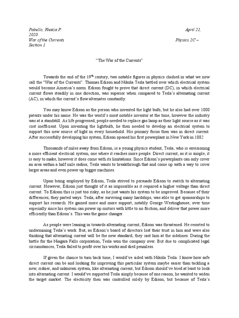 War of Currents | PDF | Nikola Tesla | Thomas Edison