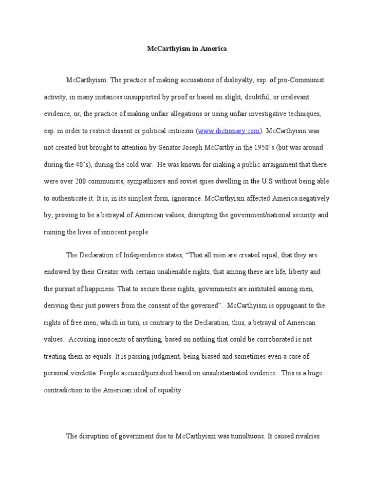 The Impact of McCarthyism in America | PDF | Mc Carthyism | Government