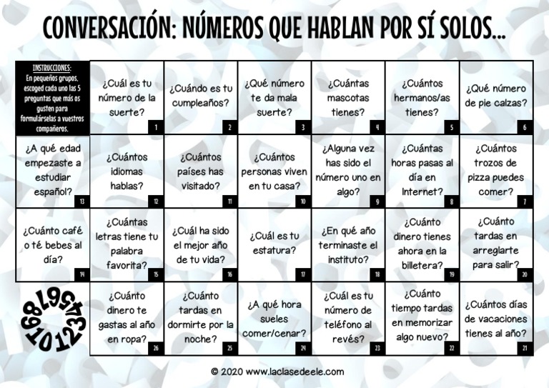 Expresión Oral: NÚMEROS CONVERSACIÓN | PDF