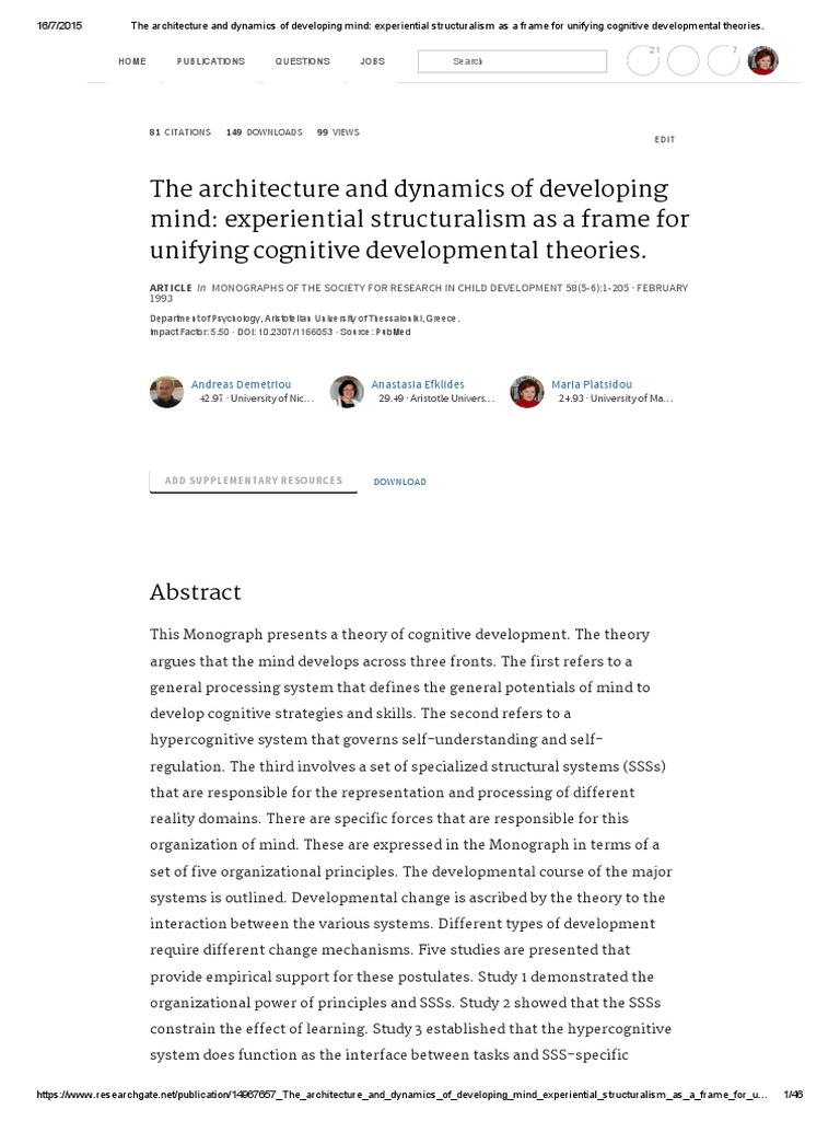 The Architecture and Dynamics of Developing Mind: Experiential ...