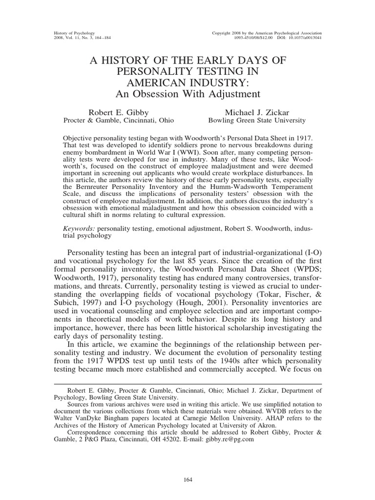 A History of The Early Days of Personality Testing in American Industry ...