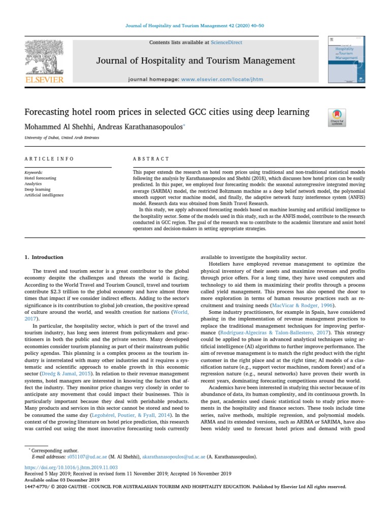 Forecasting Hotel Room Prices in Selected GC - 2020 - Journal of ...