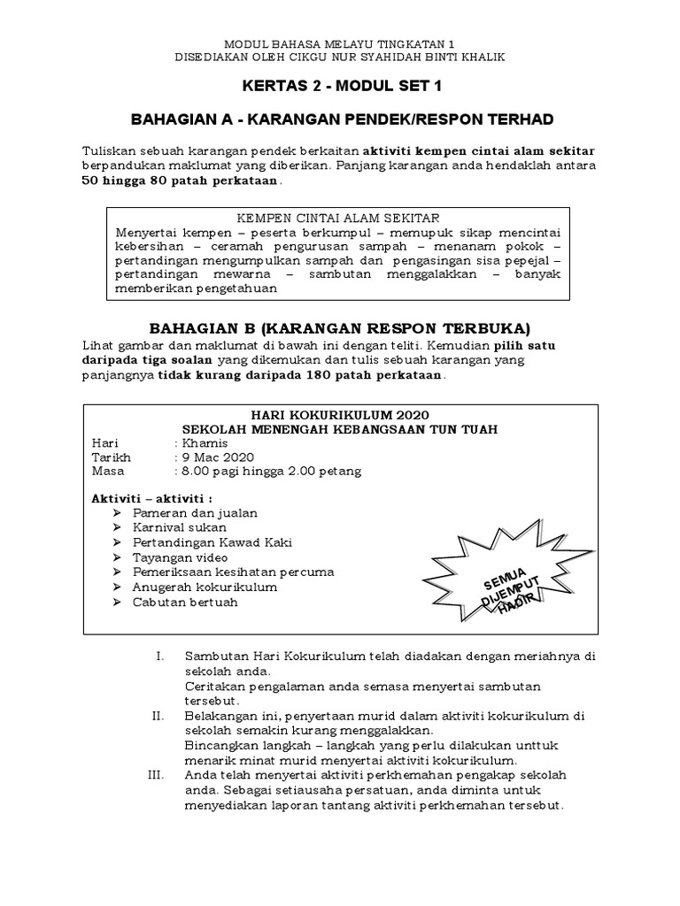 Karangan Pendek Umum Tingkatan 1 Pdf