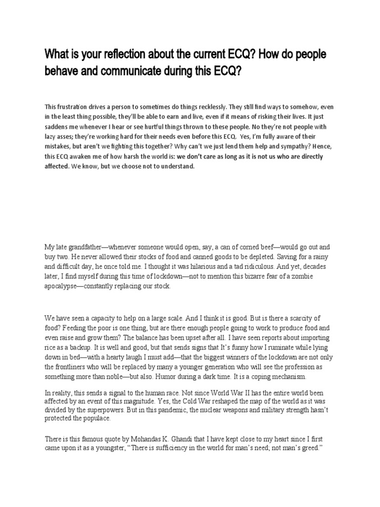 What Is Your Reflection About The Current ECQ? How Do People Behave and ...