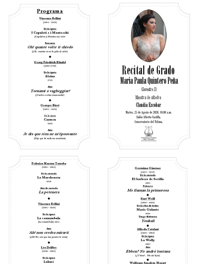 Programa de Mano - Recital de Grado Maria Paula Quintero Agosto 25 2020 | Descargar gratis PDF ...