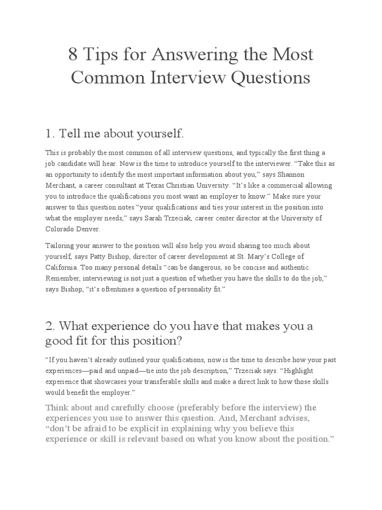 8 Essential Interview Question Tips | PDF | Question | Interview