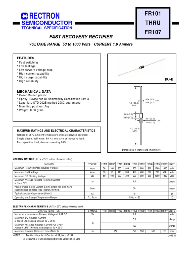 fr101 107 | PDF | Rectifier | Voltage
