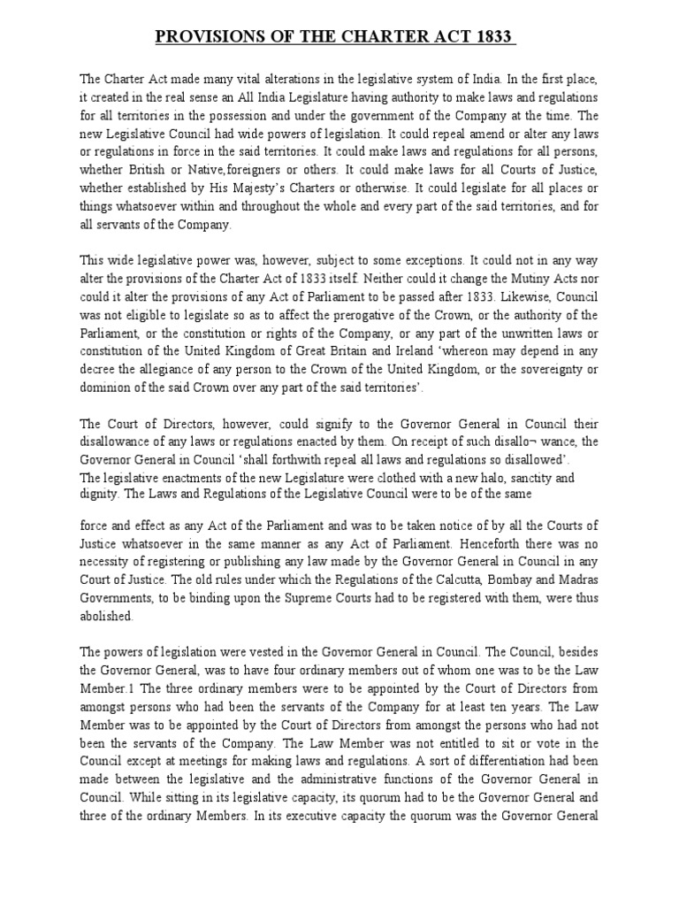 Provisions of The Charter Act 1833 | PDF | Constitution | United Kingdom