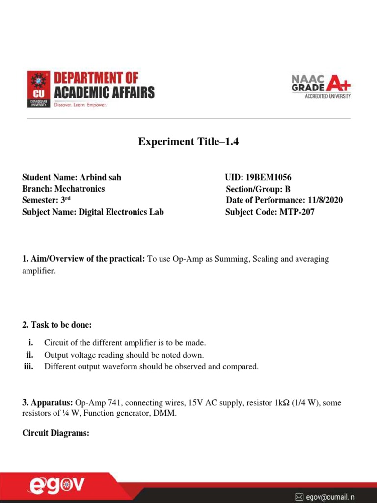 Experiment Title-1.4: Student Name: Arbind Sah UID: 19BEM1056 Section ...