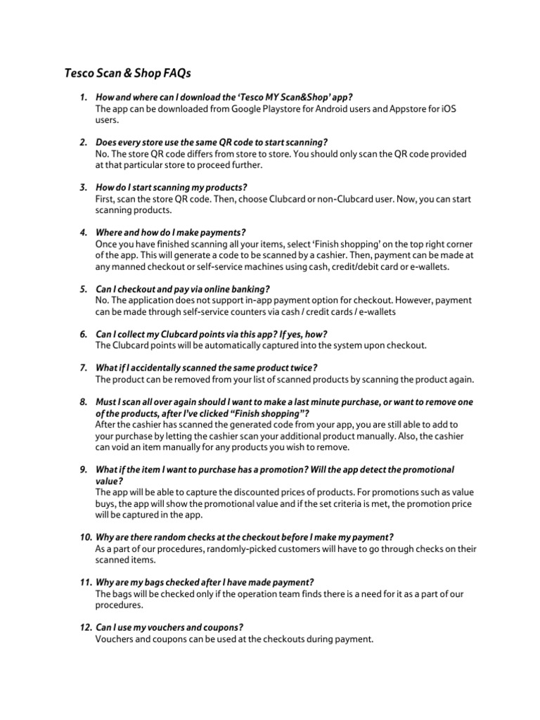 Tesco SS App Faq 22022020 PDF | PDF | Point Of Sale | Qr Code