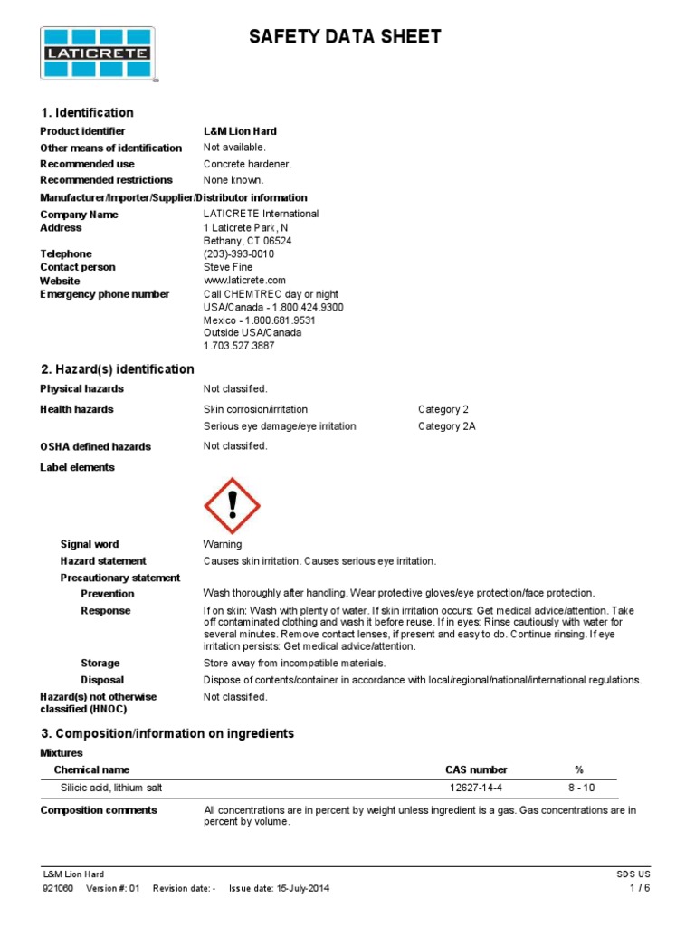 Safety Data Sheet: 1. Identification | PDF | Firefighting | Dangerous Goods