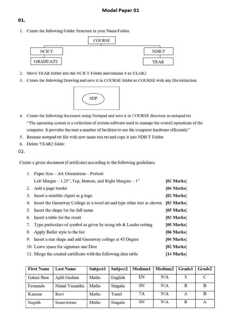 NVQ L3 Model Paper 01 | PDF