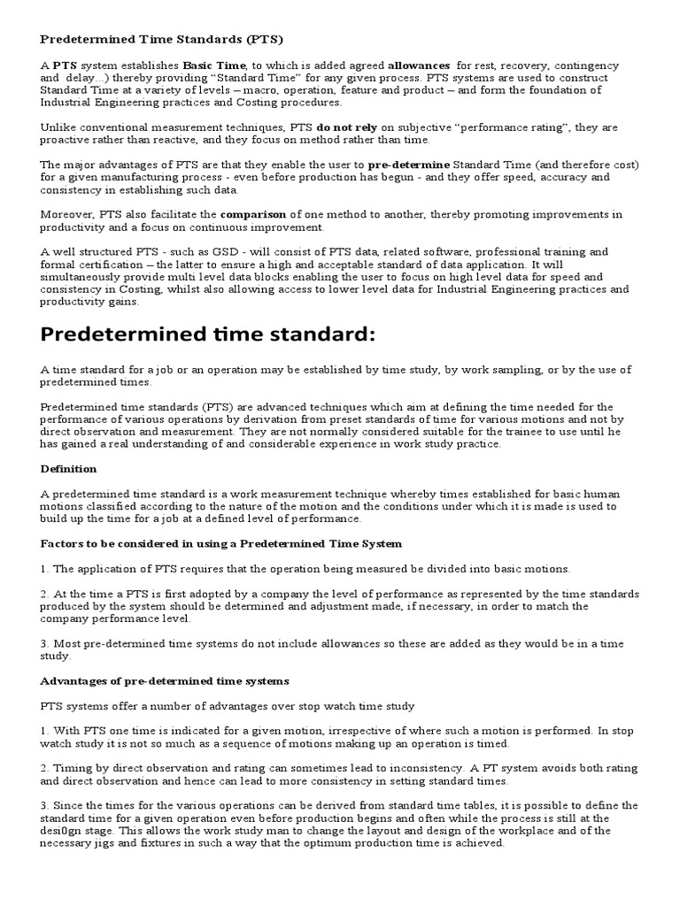 Predetermined Time Standards | PDF | Time | Business