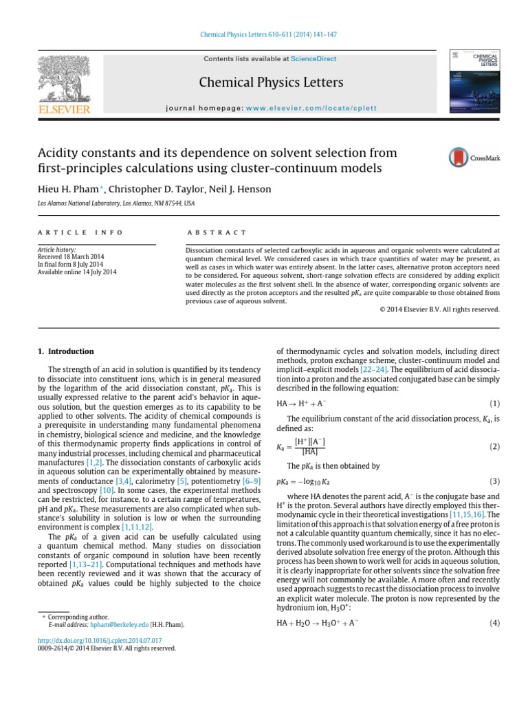 Acidity Constants and Its Dependence On Solvent Selection From First ...