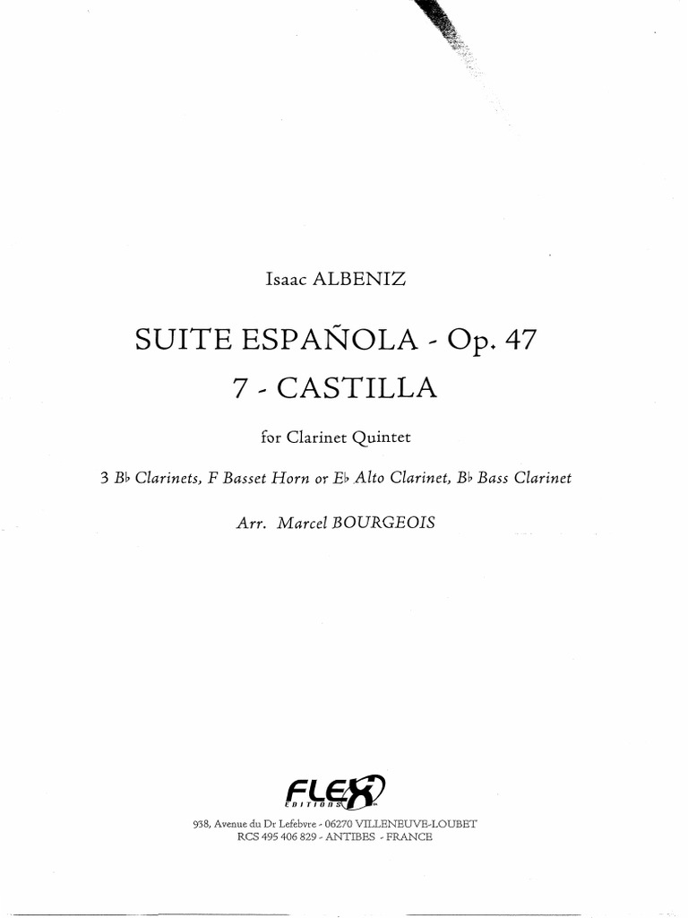 SUITE ESPAÑOLA Op, 47 - Castilla - For Clarinet Quintet Score | PDF ...